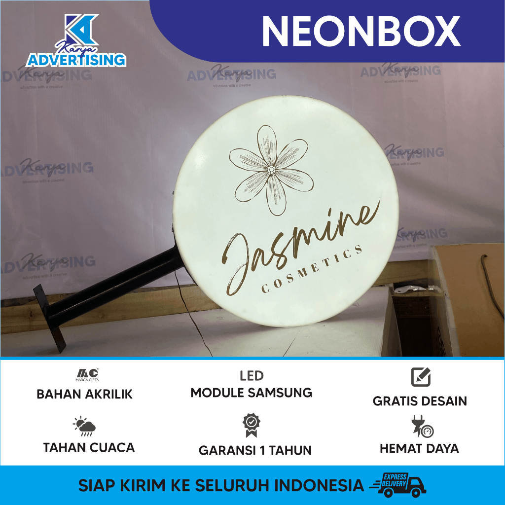 Jual Neonbox Bulat Bundar Custom Bebas Desain Gambar LED Menyala Terang ...