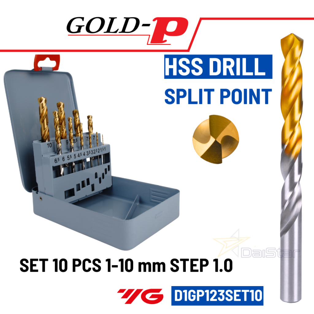 Jual Gold P Mata Bor Set 10 pcs 1-10 mm Step 1.0 HSS Drill YG-1 Gold-P ...