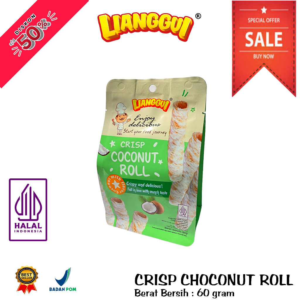 Jual [ LIANGGUI ] COKELAT ROLL WAFER I WAFER CHOCO ROLL | WAFER COCONUT ...