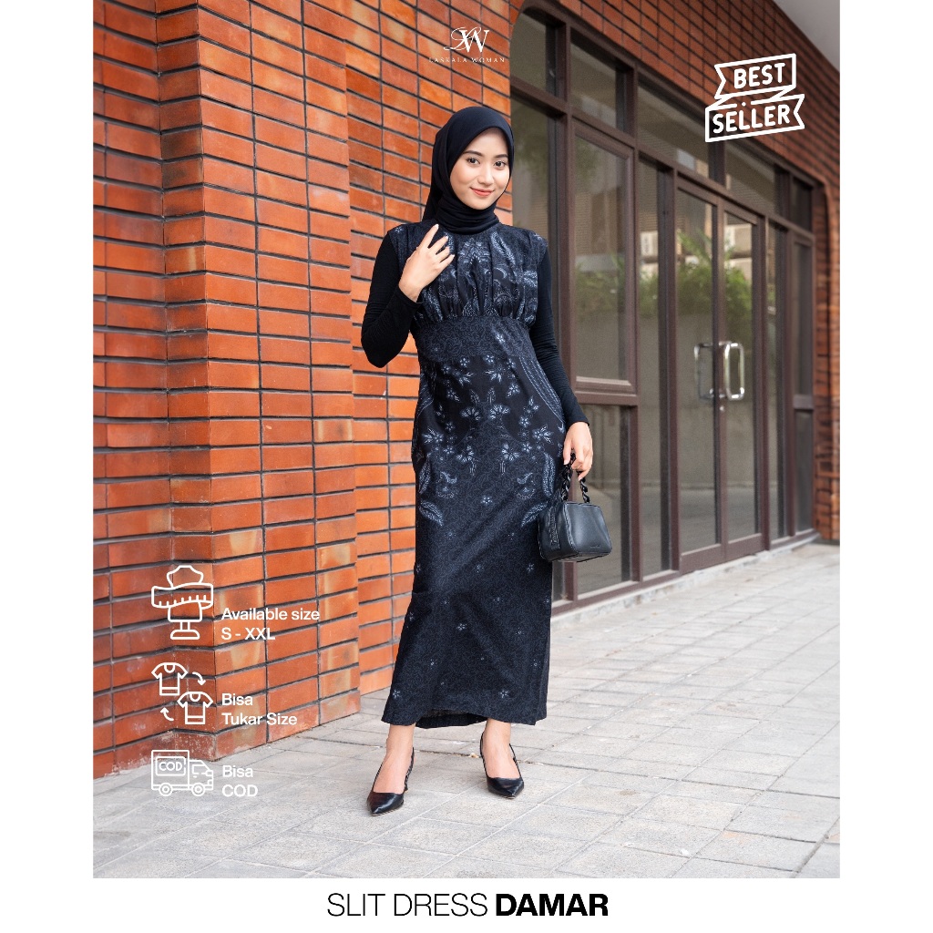 Jual Laskala Woman Damar Dress Slit Batik Hitam | Shopee Indonesia