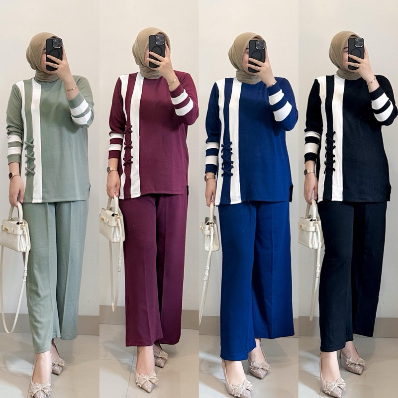 Jual Setcel/Oneset Knit Salur Vertikal Pita | Shopee Indonesia