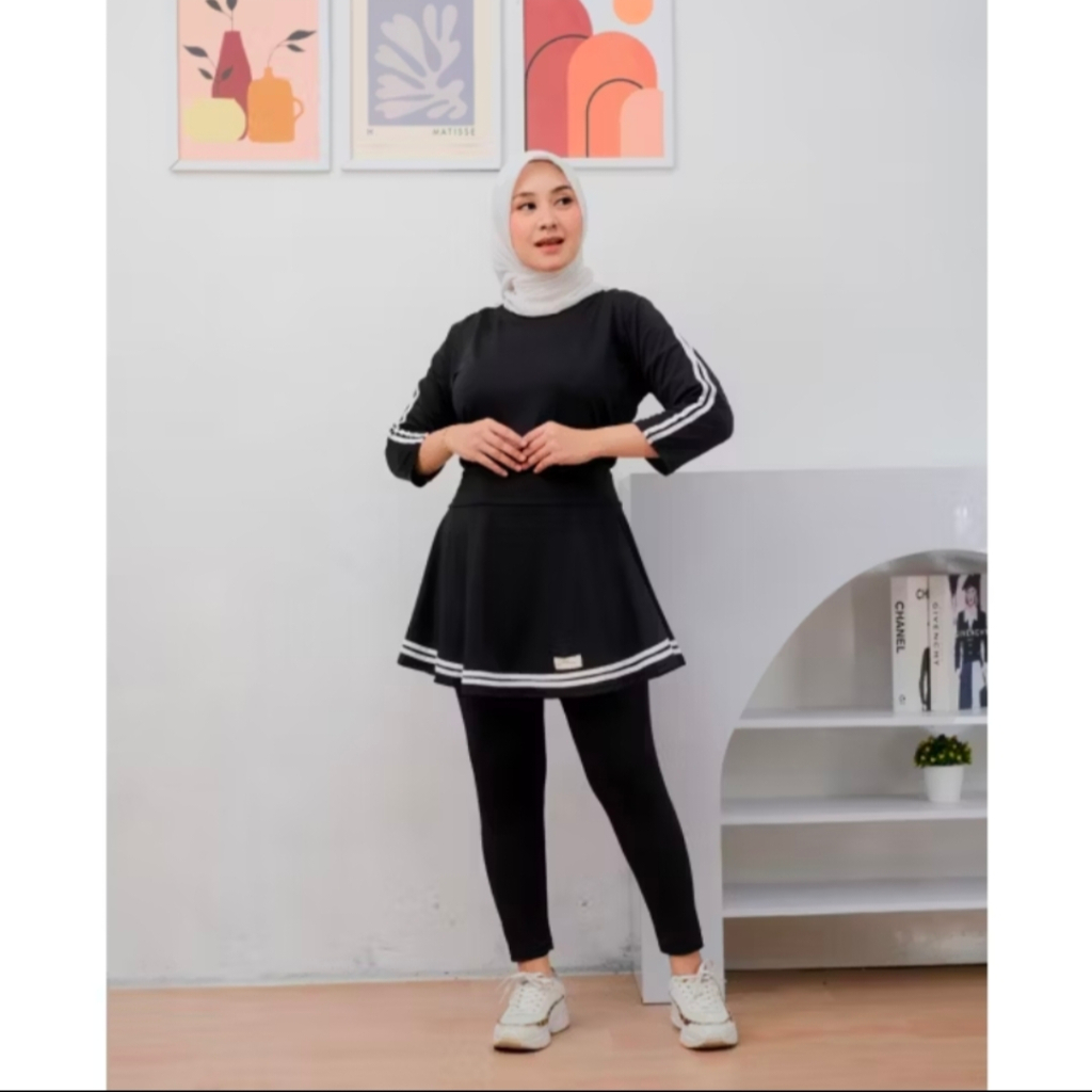Jual Setelan Baju Olahraga Wanita Muslim Terbaru Leging Rok Skirt Sport Senam Zumba Aerobik ...