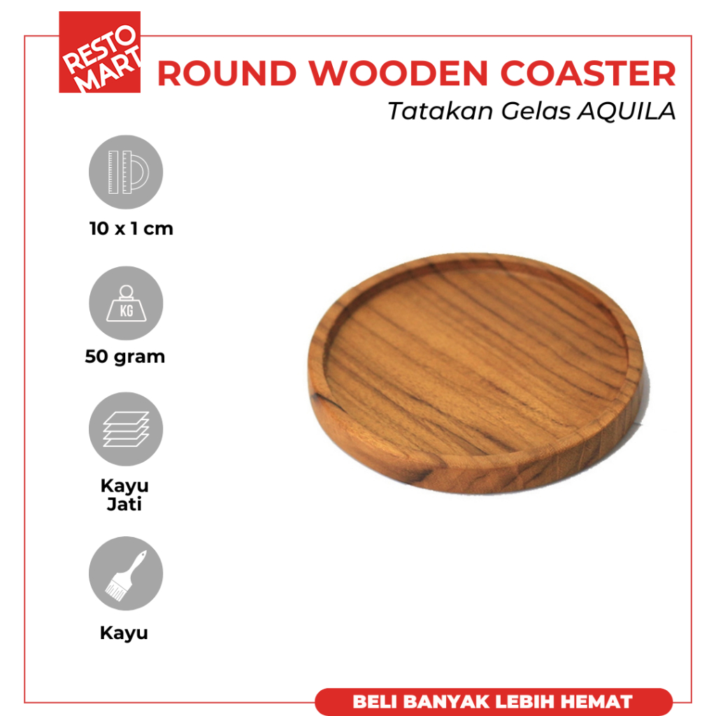 Jual Round Wooden Coaster / Tatakan Gelas 10 cm AQUILA Jati (0888156 ...