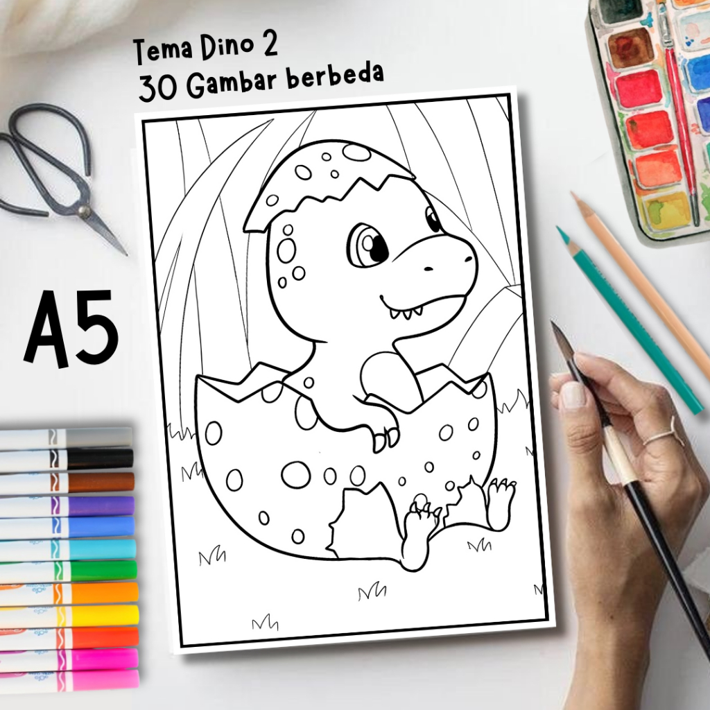 Jual 30 Gambar Kertas mewarnai anak / Coloring / Sketsa Tema Dino 2 ...