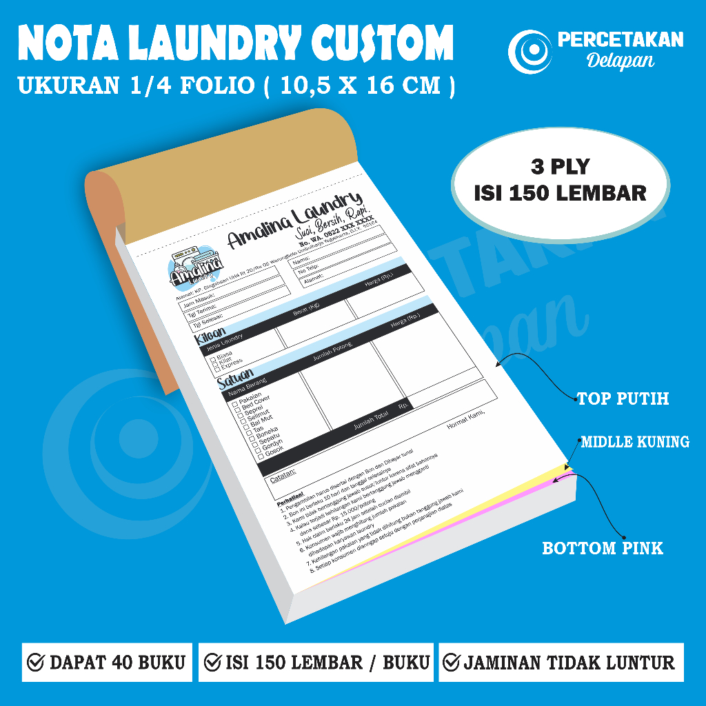 Jual Custom nota laundry 3 ply - PAKET 40 BUKU | Shopee Indonesia
