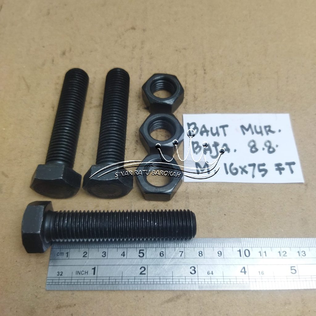 Jual BAUT MUR BAJA M16 X 75 FULL DRAT PANJANG 7,5CM KUNCI 24 7,5 CM BAUD HTB GRADE 8.8 HITAM ...