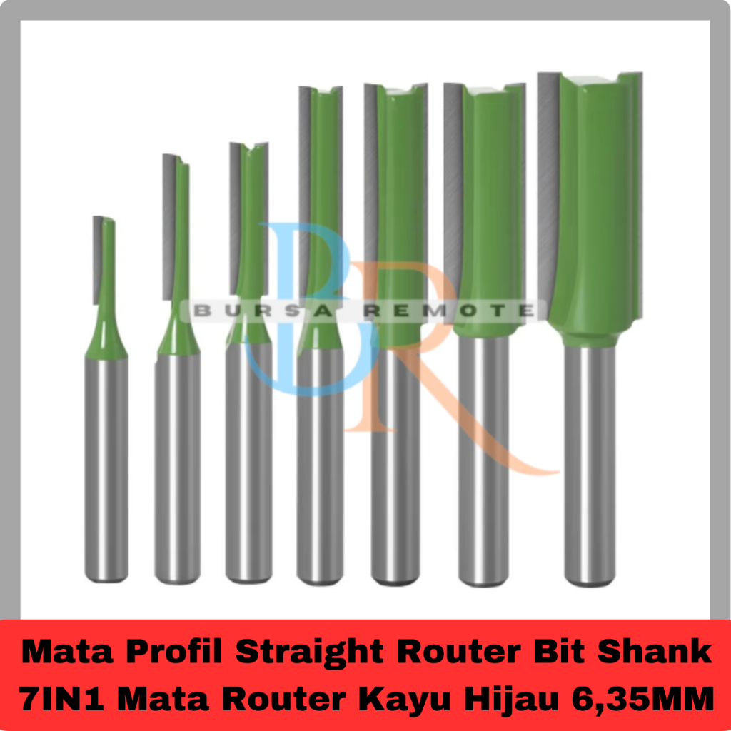 Jual Mata Profil Straight Router Bit Shank 7IN1 Mata Router Kayu Hijau ...