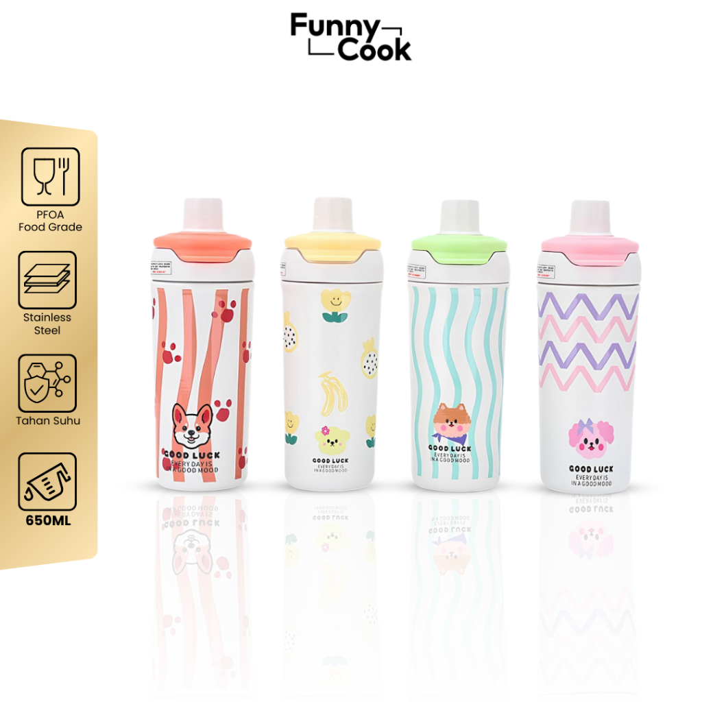 Jual FUNNYCOOK Tumbler Botol Minum Aesthetic Lucu 650ML Anti Tumpah dan Tahan Dingin Stainless ...