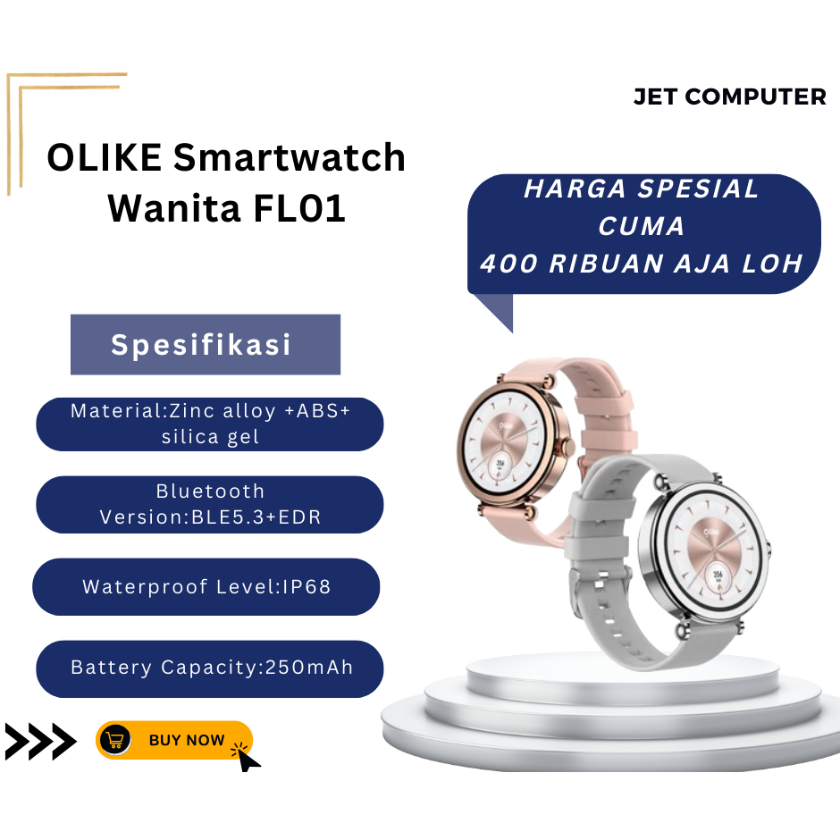 Jual OLIKE Smartwatch Wanita FL01 HD Display 1.27 Inch Full Metal Frame ...