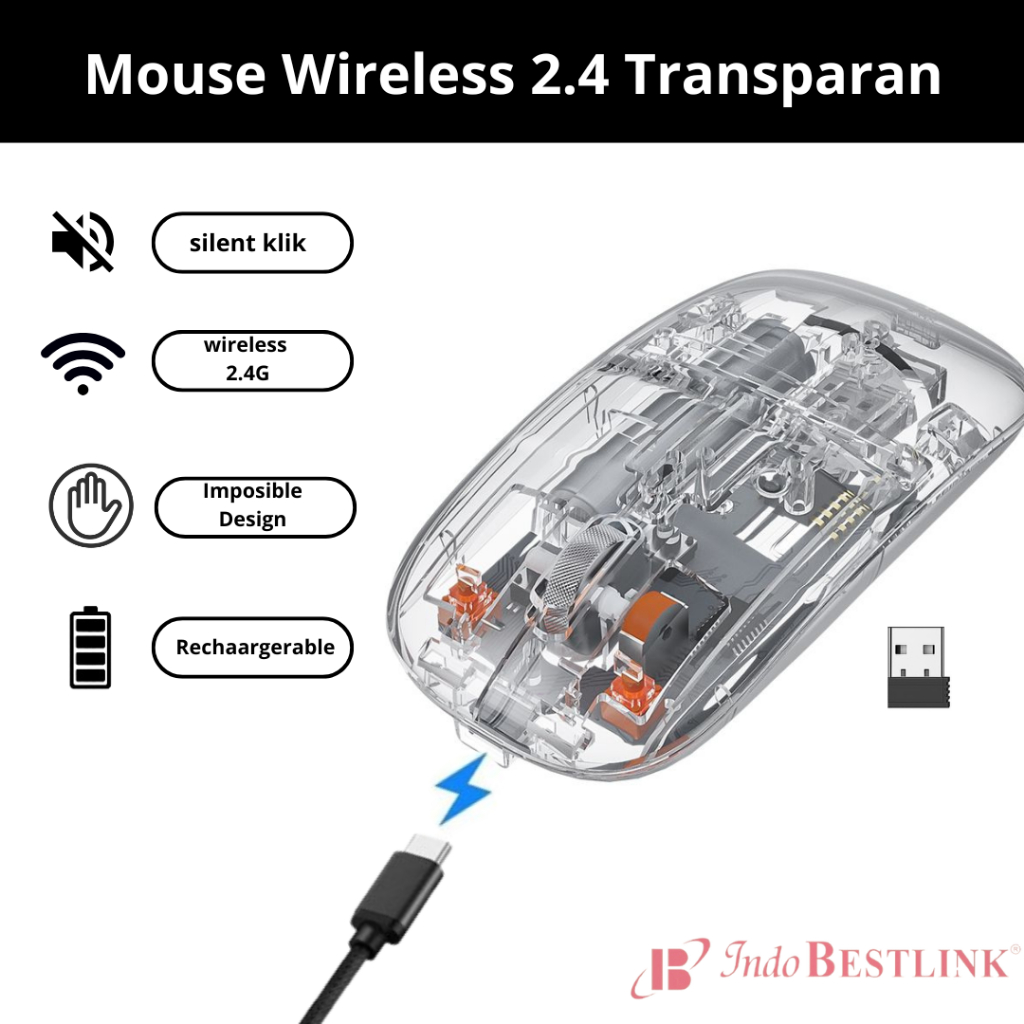 Jual Wireless Mouse Transparan for Laptop / PC /Mouse Wireless Charger ...