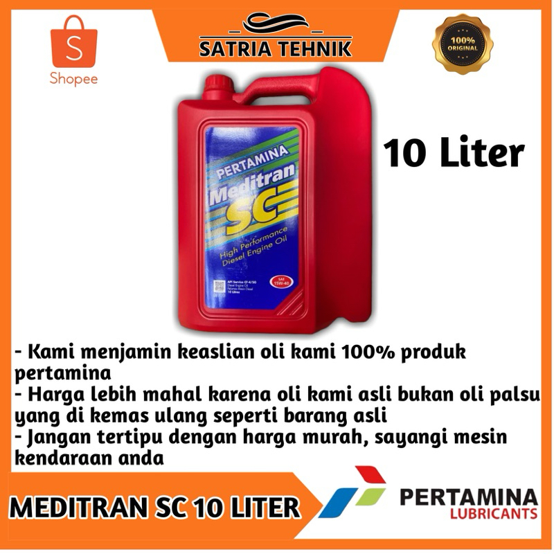 Jual OLI MEDITRAN SC SAE 15W-40 10 LITER ORIGINAL PERTAMINA | Shopee Indonesia