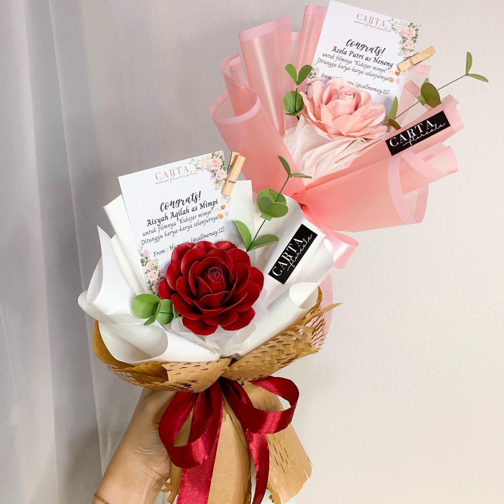 Jual Single Rose Paper Flower Bouquet Bunga Kertas Graduation Gift ...