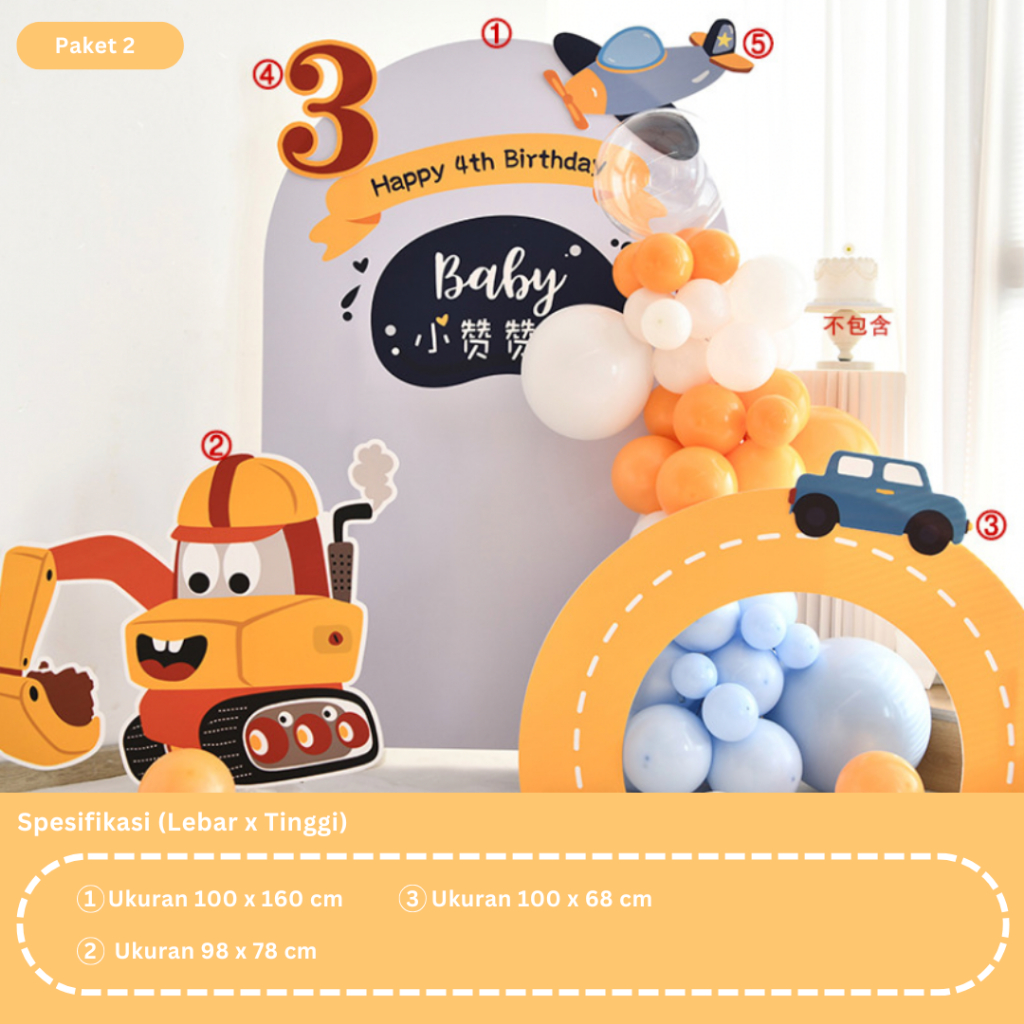 Jual PAKET DEKORASI EXCAVATOR TRUCK MOBIL BACKDROP / STANDING KARAKTER ...