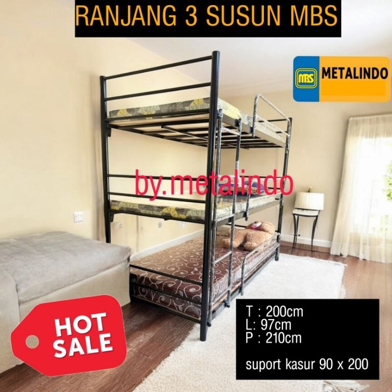 Jual Paling Diminati Ranjang Besi 3 Susun MBS Bunk Bed Ranjang Kuat ...