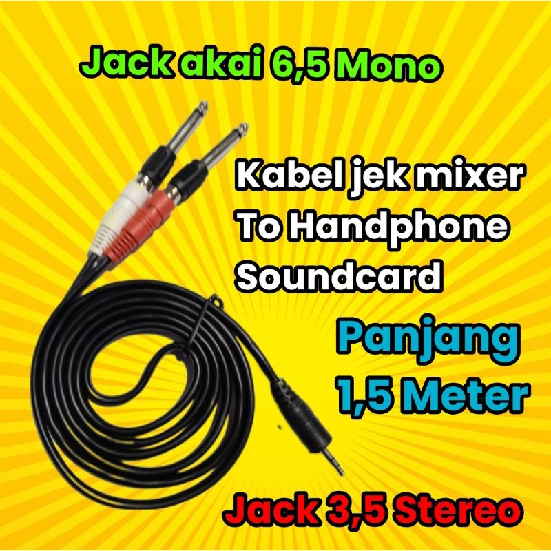 Jual Kabel jack jek 3,5 stereo to jek akai 6,5 mono panjang 1,5 meter | Shopee Indonesia