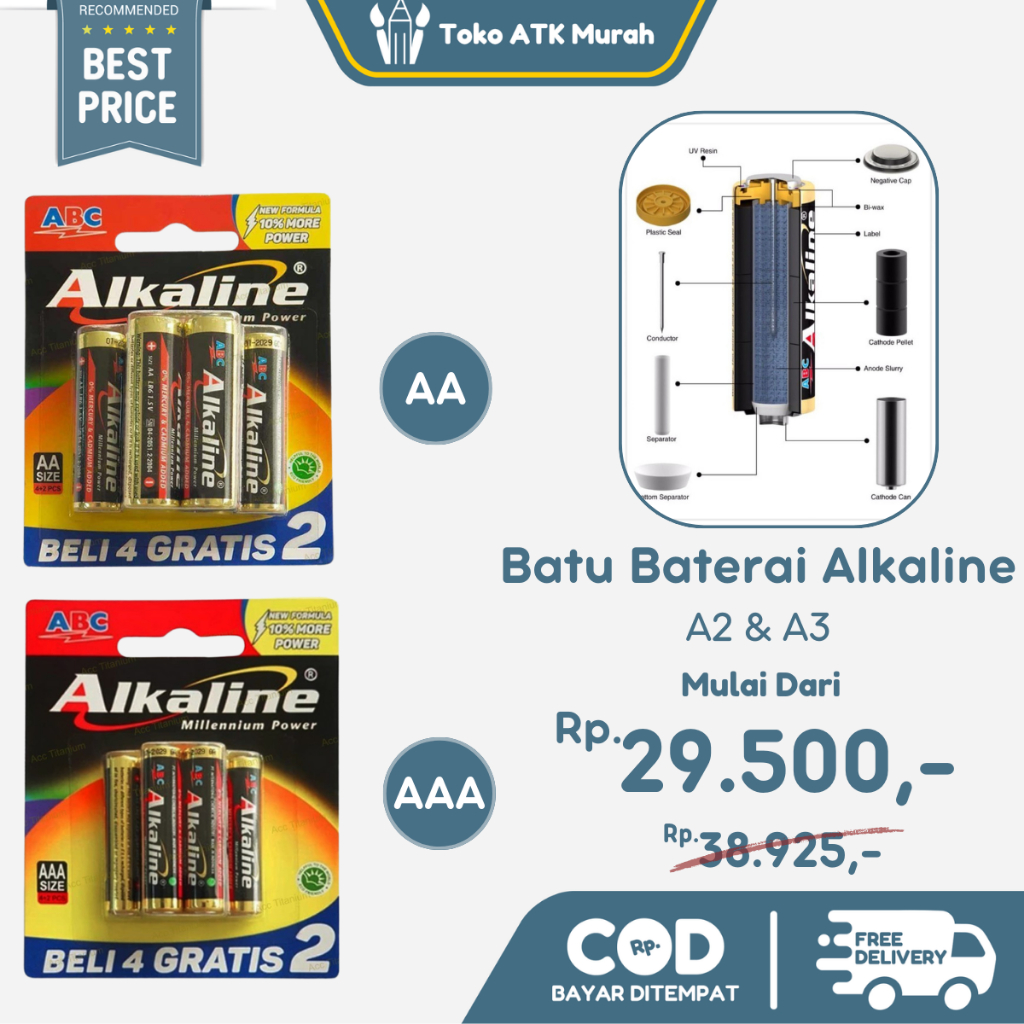 Jual Baterai ABC Alkaline 4+2 AA / AAA | Isi 6 pcs | LR-3 / LR-6 ...