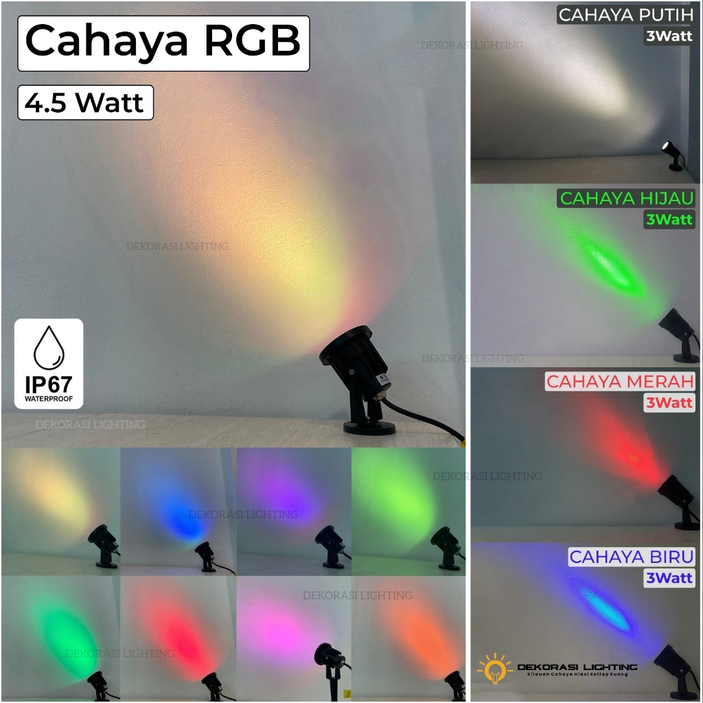 Jual Lampu spotlight sorot RGB 4.5W waterproof merah hijau biru colour ...