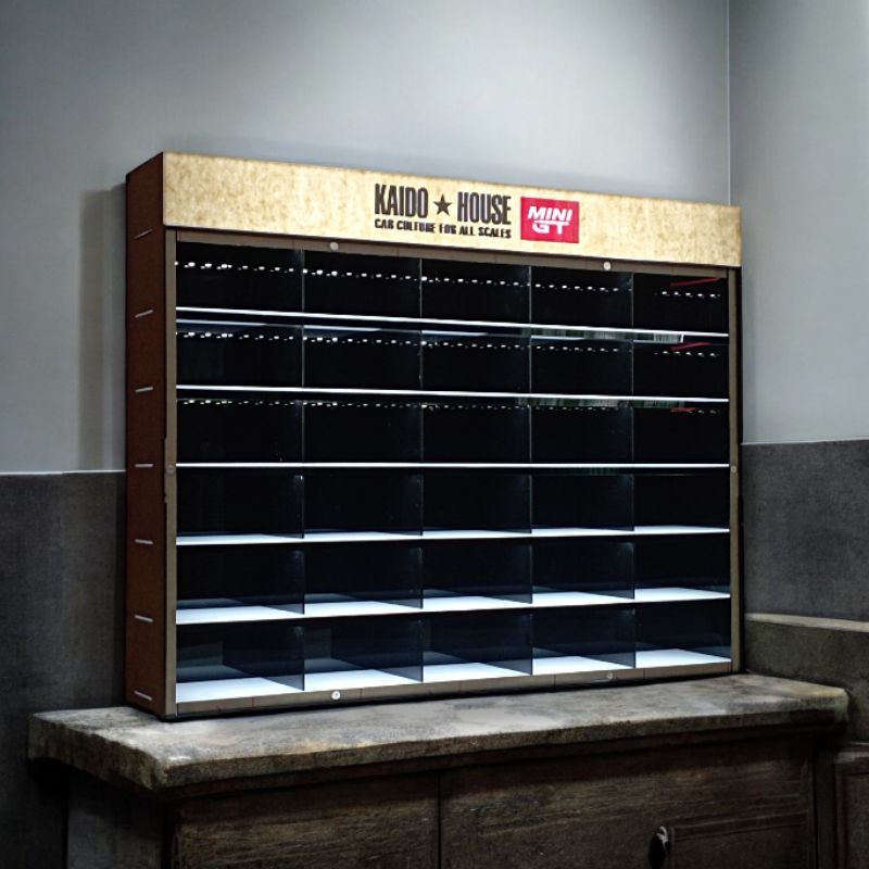 Jual Rak Akrilik Kaido House MiniGT 30 slot Custom Header dan Led ...