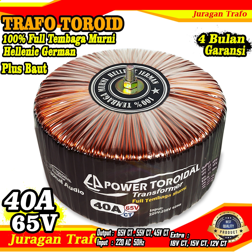 Jual Trafo Toroid Powertoroidal 40A MURNI CT 65V 55V 45V 100% Full Tembaga Murni Hellenic German ...