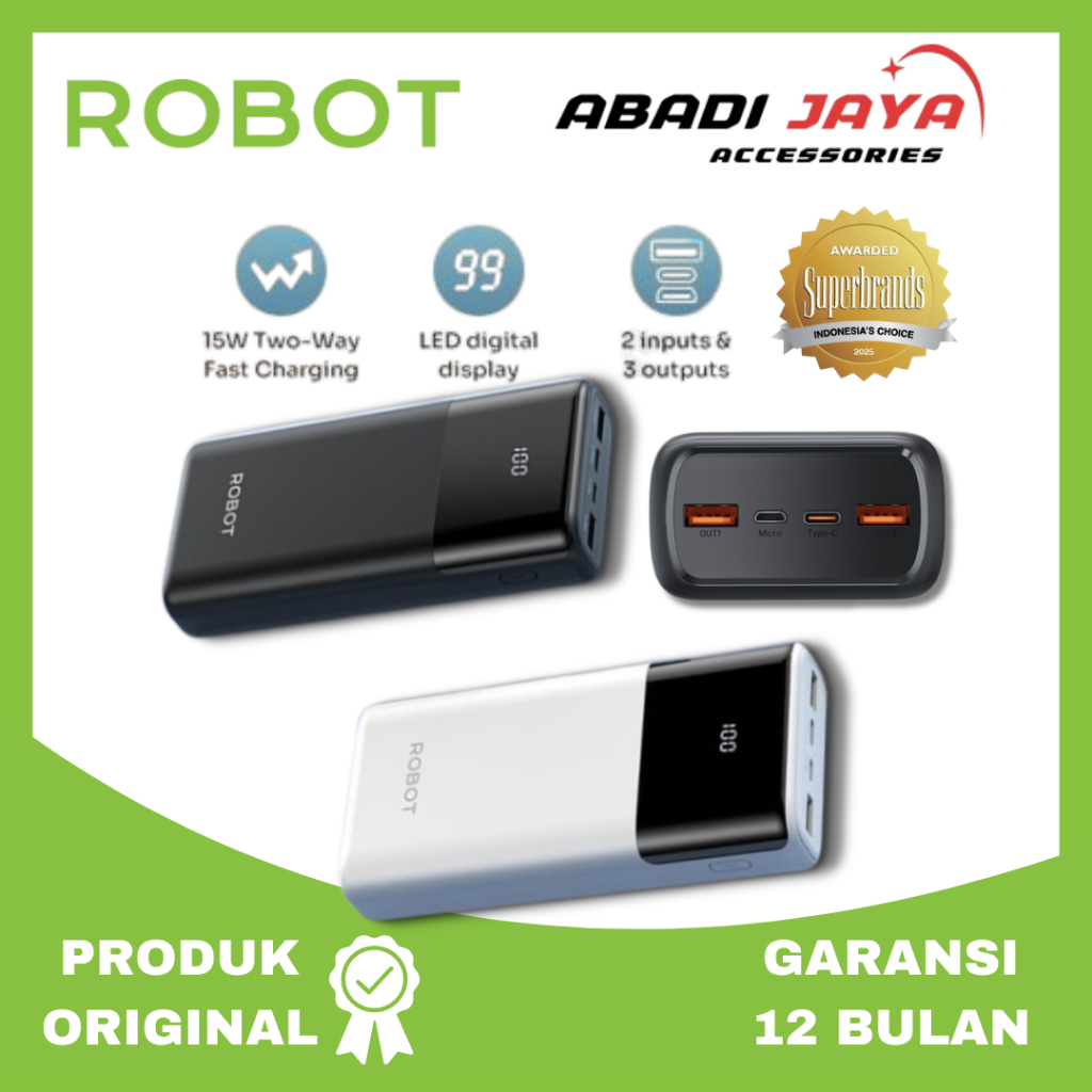 Jual ROBOT SMART POWERBANK RT22S BLACK AND WHITE 20000MAH DUAL PORT ...