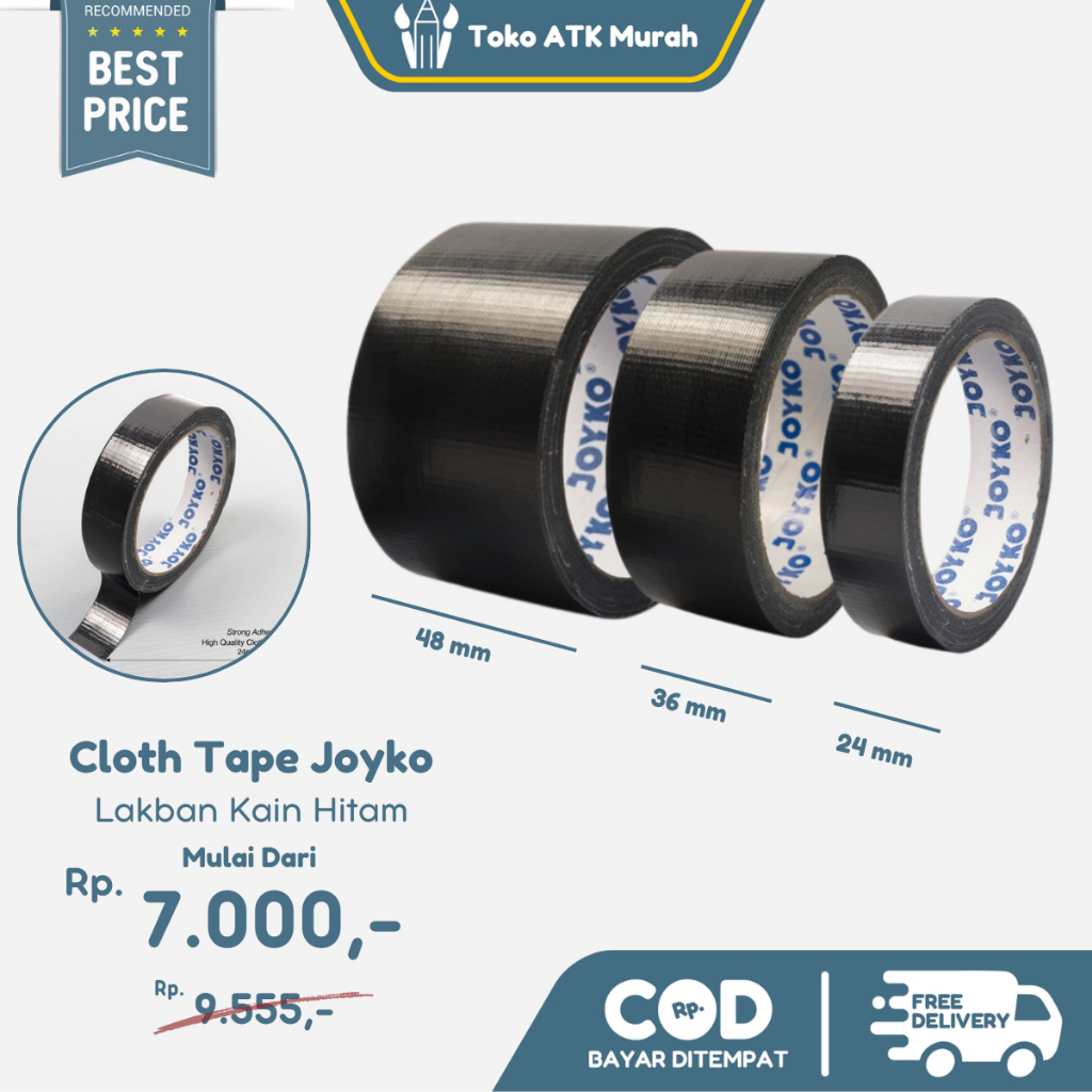 Jual Joyko Lakban Kain / Jilid Hitam 24 mm / 36 mm / 48 mm (Blue Core ...