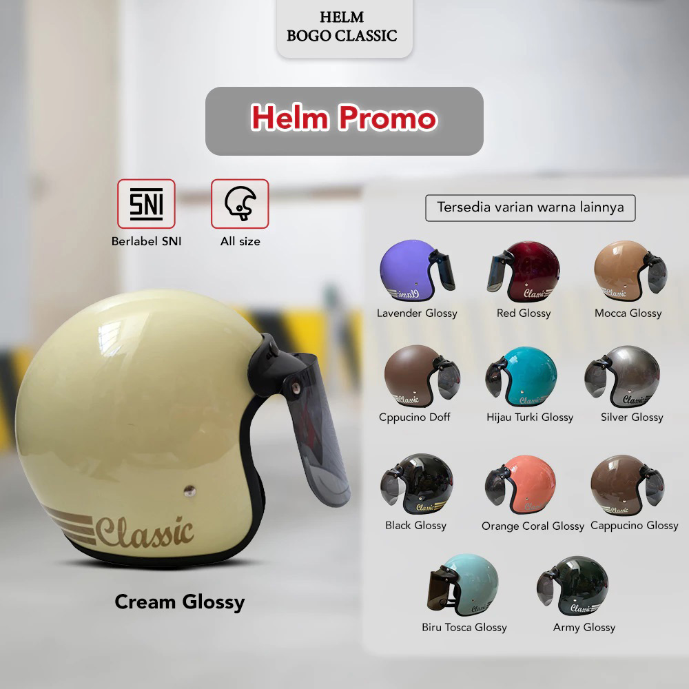 Jual Helm Bogo Classic Dewasa Klasik SNI Pria Wanita Hijab Helem Retro ...