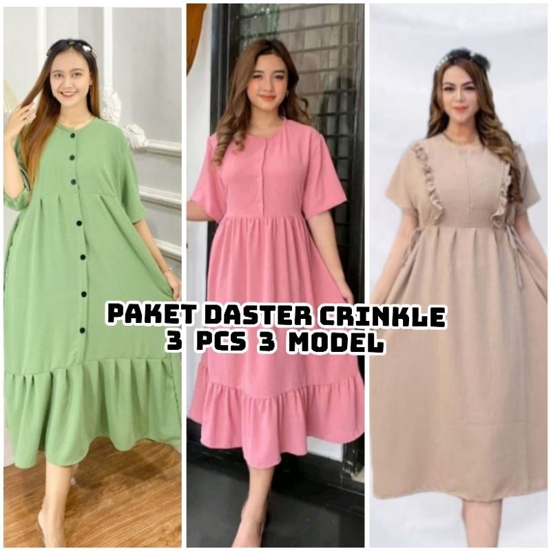 Jual Paket Isi tiga Pcs Tiga Model Daster Crinkle Airflow Nadira Dress ...