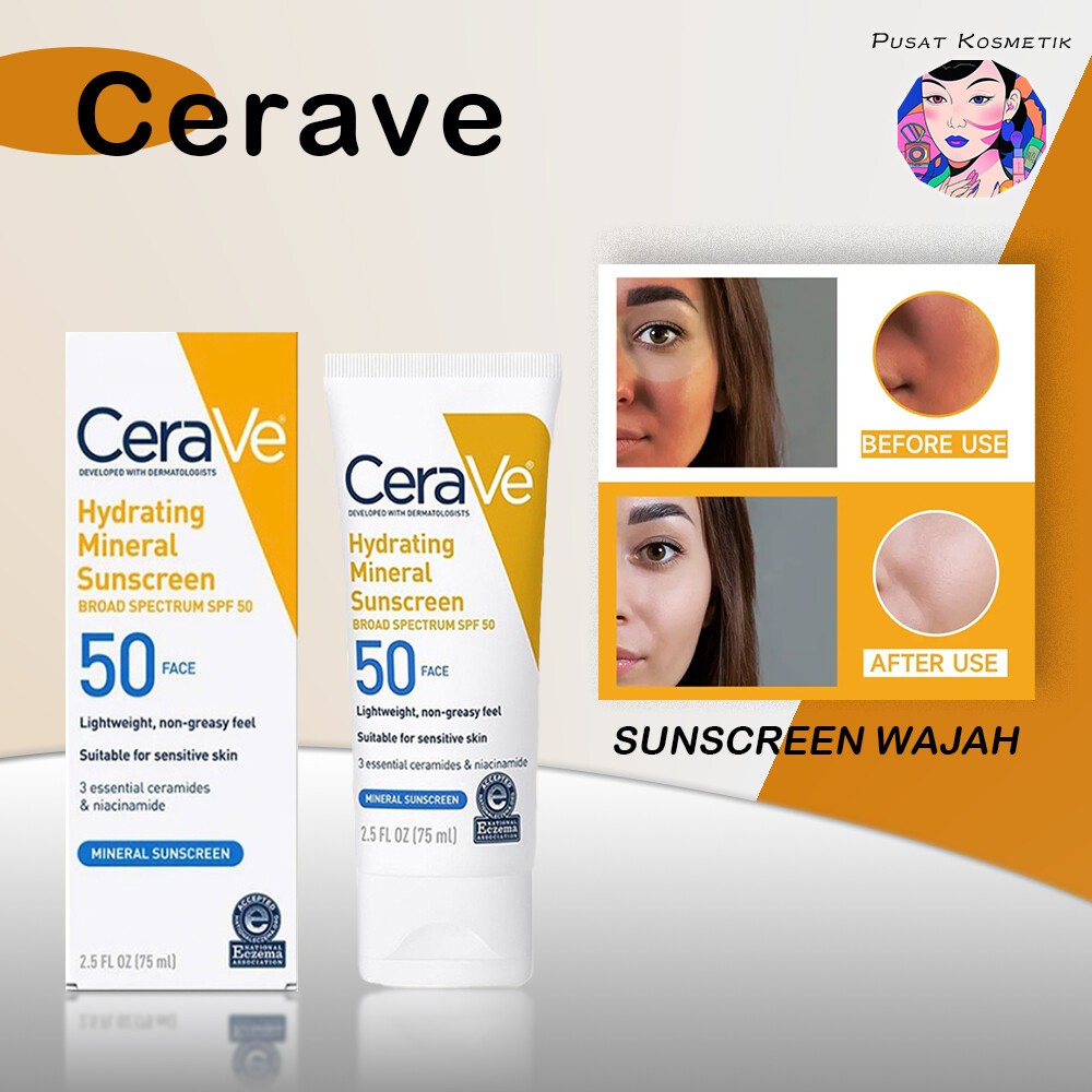 Jual CeraVe Sunscreen 75ml/CeraVe Hydrating Mineral Sunscreen SPF 50 ...