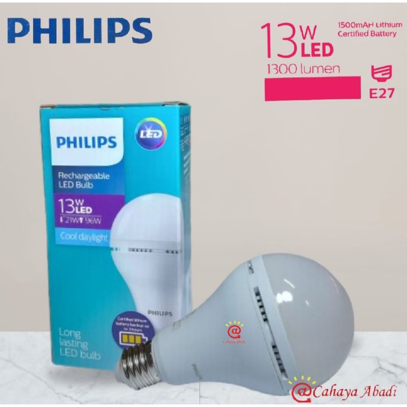 Jual Philips Rechargeable LED Bulb Bohlam Lampu LED Emergency 13 Watt 13W Putih Daylight ...
