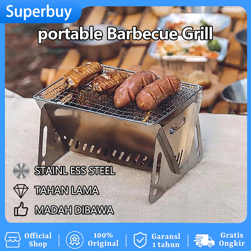 Jual Portable Grill Rak BBQ camping Mini kayu bakar kompor grill Alat ...