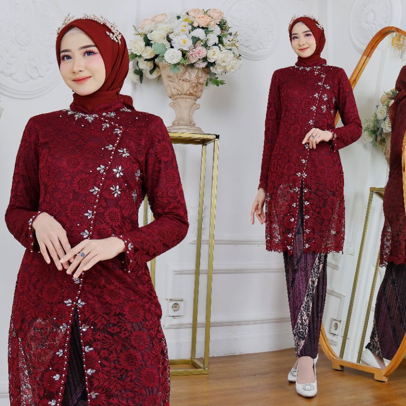 Jual Terbaru Kebaya Brokat Belah / Kebaya Brokat Payet Rok Songket ...