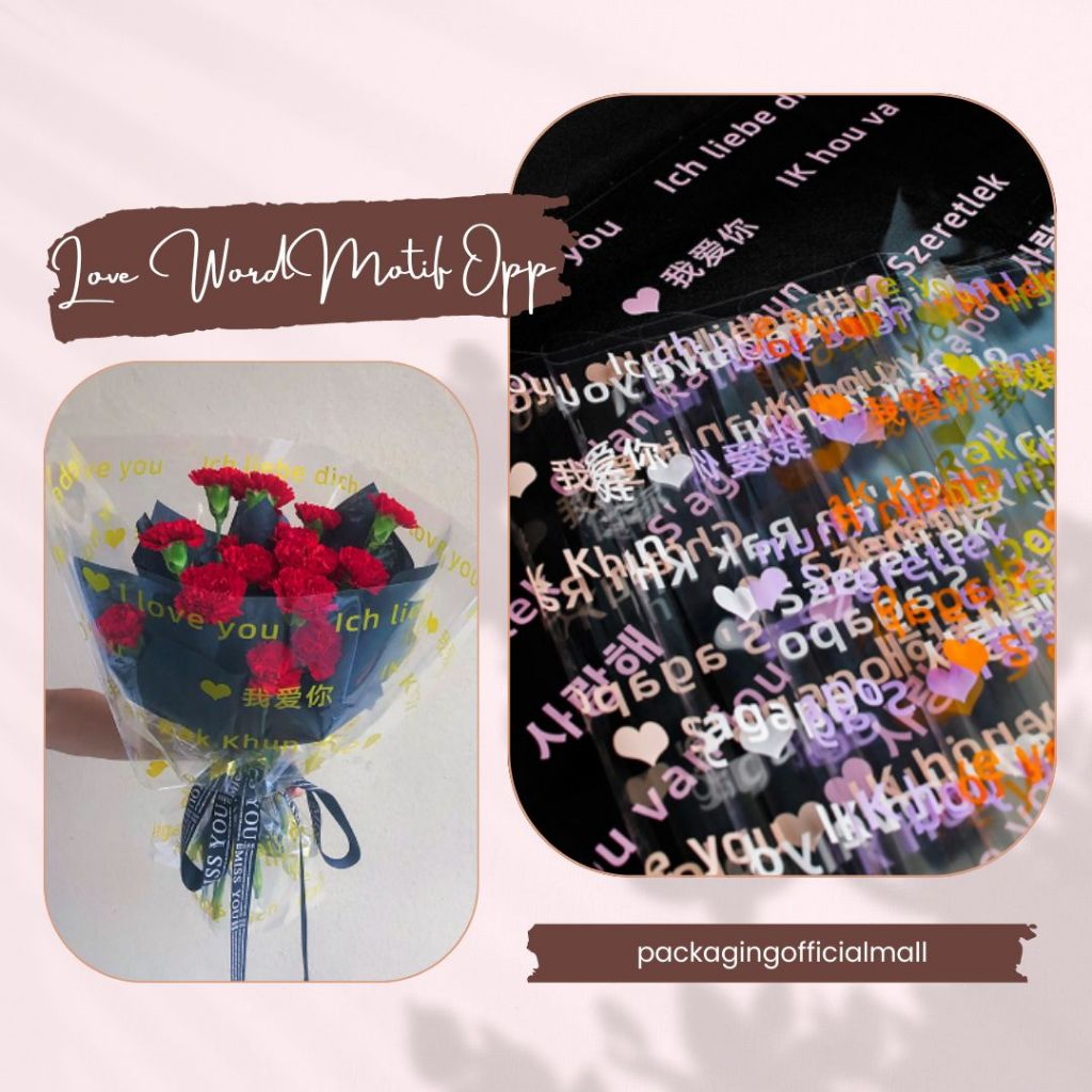 Jual LOVE WORD MOTIF OPP / CELLOPHANE / FLORIST PAPER / KERTAS BUKET ...