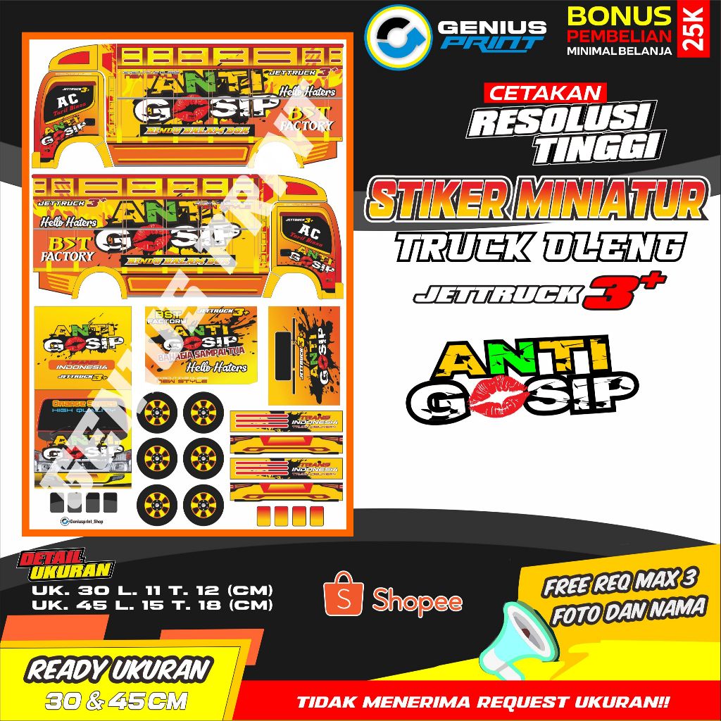 Jual Stiker A3 Miniatur Truk Oleng Motif Anti Gosip | Baong Cabe ...