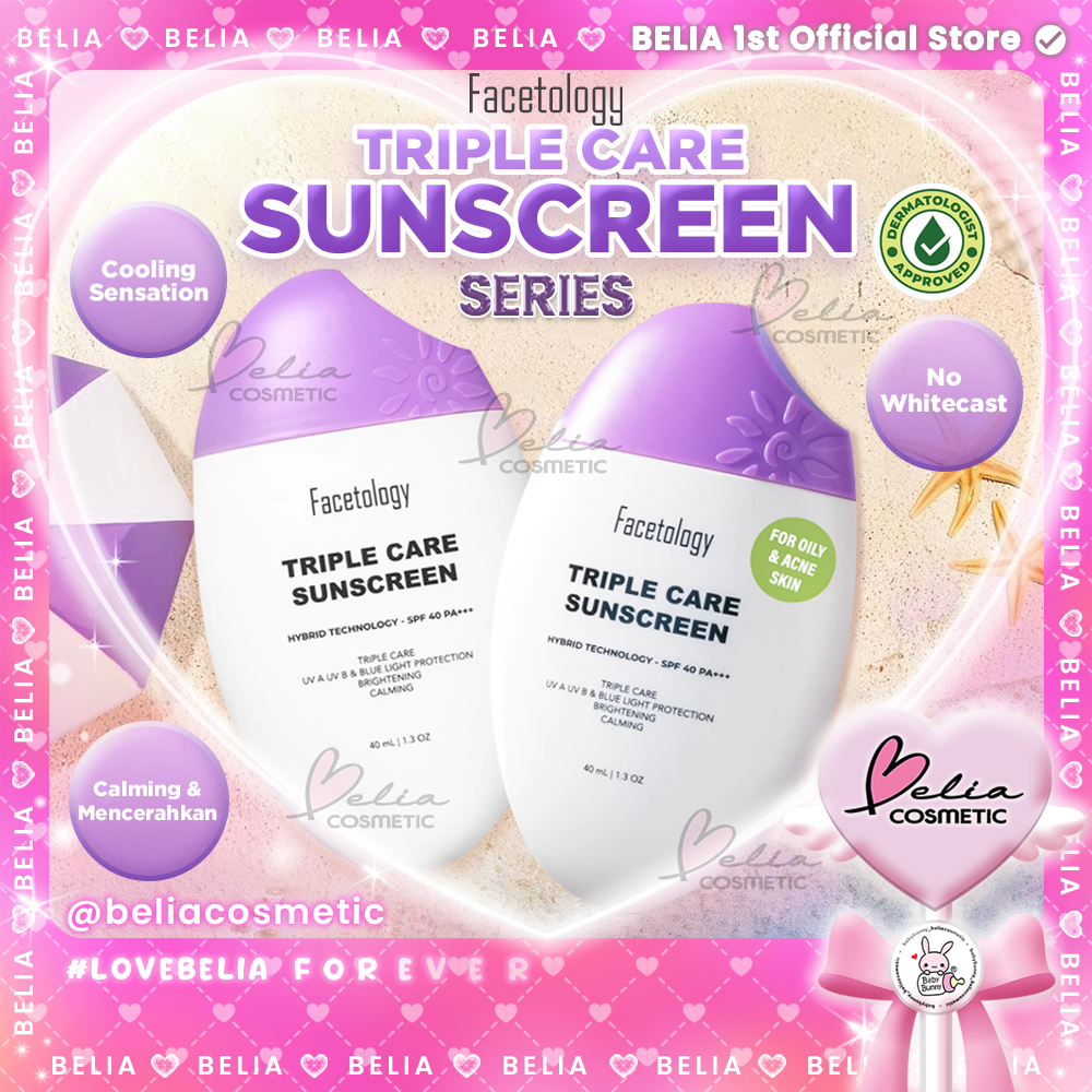 Jual BELIA FACETOLOGY Triple Care Sunscreen SPF 40 PA+++ 40ML | Non ...