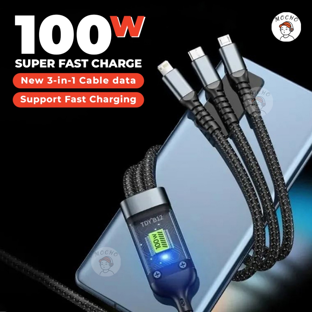 Jual Mocho Kabel Data Charger Fast Charging 3 in 1 Kabel Lightning Micro USB Type C Black for ...