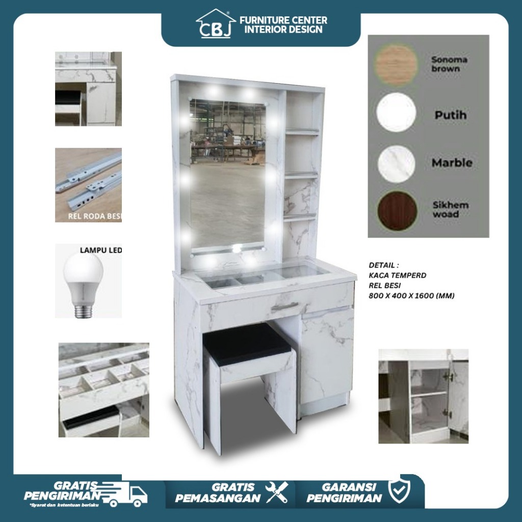 Jual Meja Rias Rias Lampu LED + Kursi Puff | Shopee Indonesia