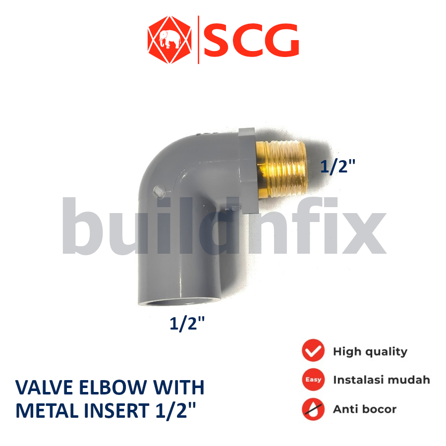 Jual SCG KENI DRAT LUAR KUNINGAN / VALVE ELBOW WITH METAL INSERT 90° PVC 1/2" AW | Shopee Indonesia