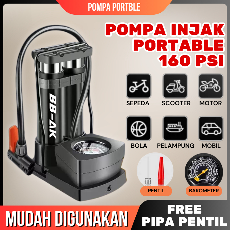 Jual Pompa Injak Ban Sepeda Motor Mobil Kaki Pipa Ganda 160psi Double ...
