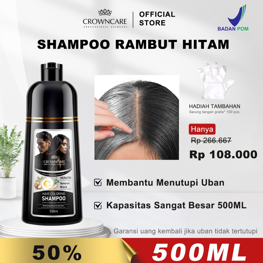 Jual Crowncare Shampoo Pewarna Rambut 500ml - Shampo Penghitam Uban ...