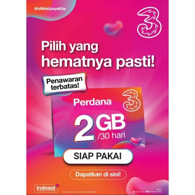 Jual KARTU PERDANA TRI 2GB FULL NASIONAL 4KTIF | Shopee Indonesia