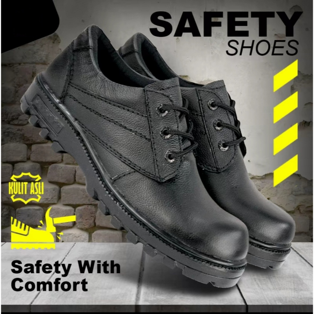 Jual Safety Shoes Kulit Hitam Sepatu Loafer Pantofel Kerja Lapangan ...