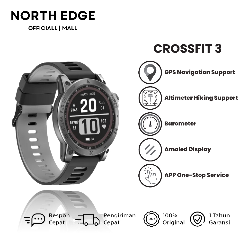 Jual NORTH EDGE CROSS FIT3 GPS INCRIDIBLE SMARTWATCH SCREEN AMOLED ...
