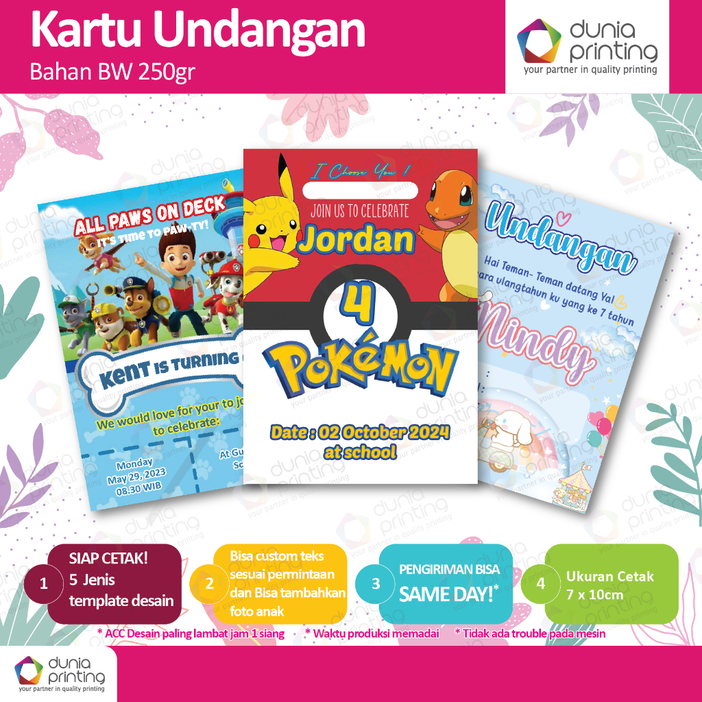 Jual Kartu Undangan Anak / Custom Undangan Ulang Tahun Anak / Undangan ...