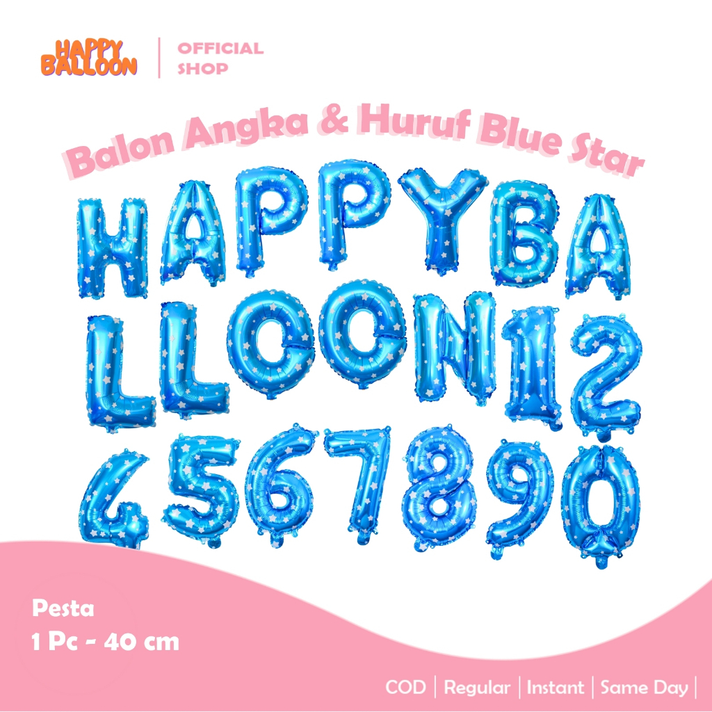 Jual HappyBalloon Balon Foil Huruf Angka Biru Star 40cm SATUAN | Shopee ...
