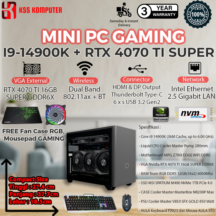 Jual [NEW] Mini PC Rakitan Core i9-14900K, RTX4070 12GB, NVME 1TB ...