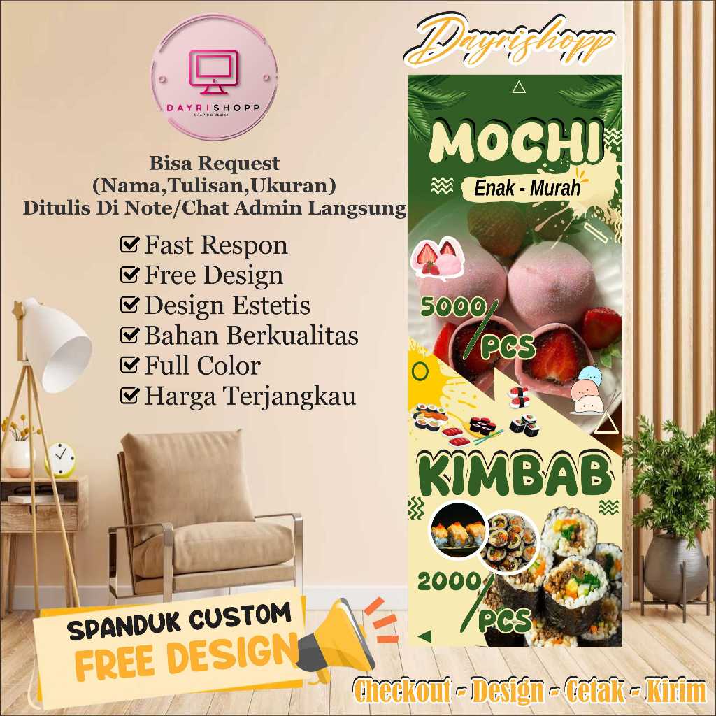Jual Size 60x160 Cm,Spanduk Banner mochi kimbab Terbaru Custom | Shopee ...