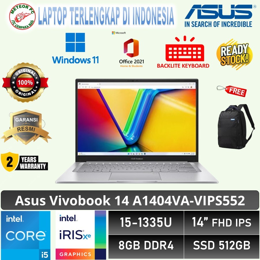 Jual Asus Vivobook 14 A1404VA-VIPS552 /Core i5-1335U/8GB/512GB SSD/14 ...