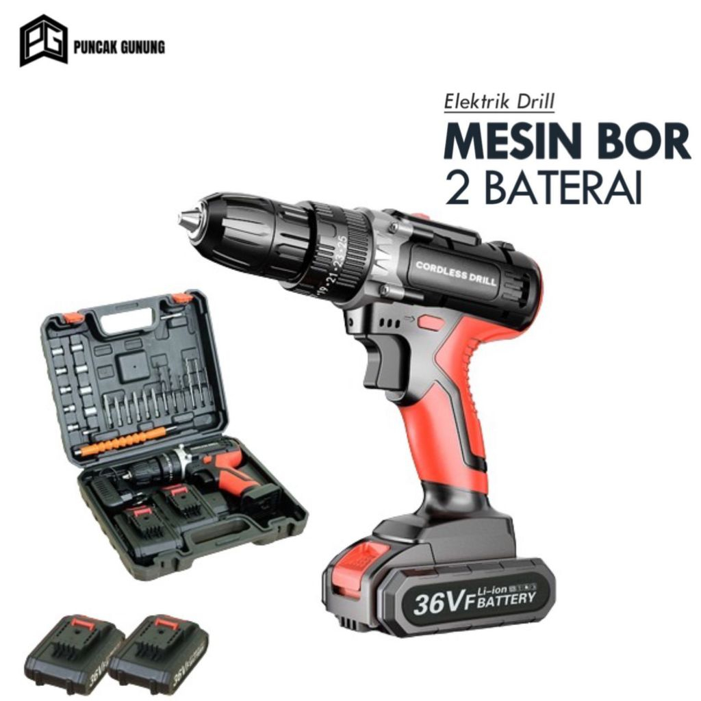 Jual Mesin Bor Tangan Cordless Drill 2 Baterai 36V Fullset Koper Besi ...