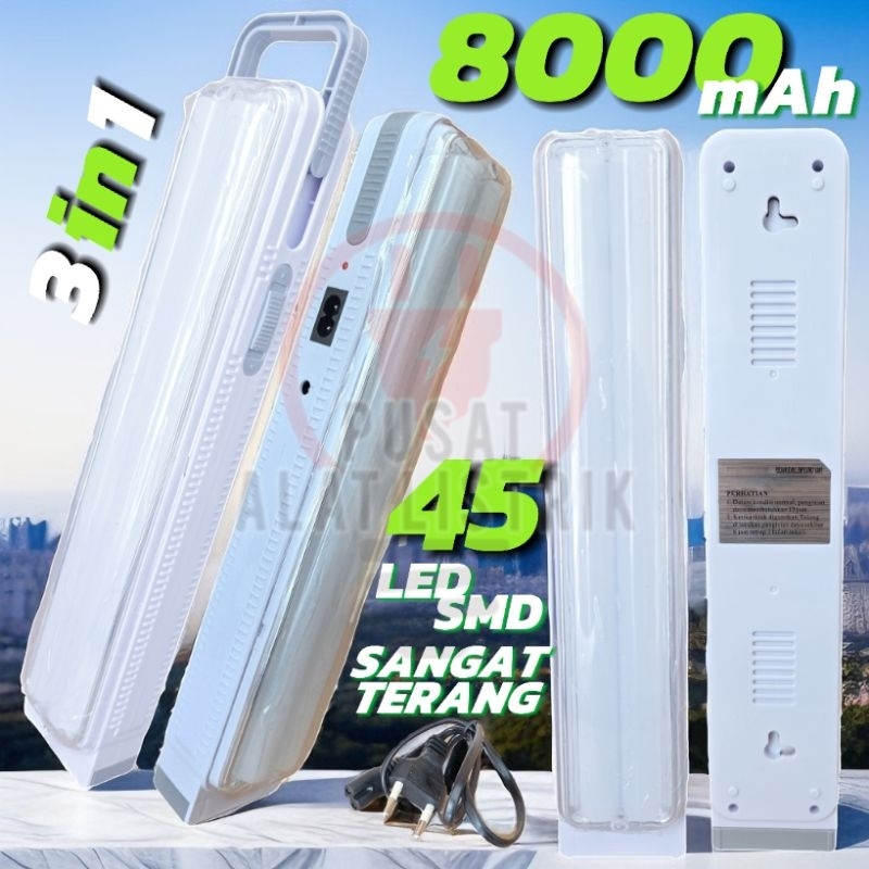 Jual LAMPU EMERGENCY SANGAT TERANG 46 LED SMD 8000 MAH 2 TUBE CAS ...