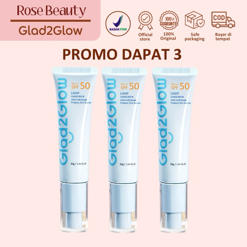 Jual [3 PCS] Glad2Glow Light Sunscreen Gel SPF50 PA+++ 30g Sunblock UVA ...